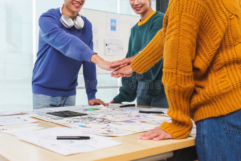 Close Up Ux Developer and Ui Designer Brainstorming Interface Wireframe ...