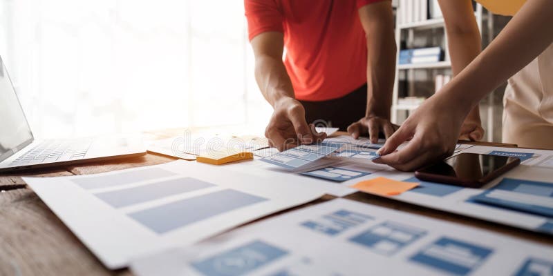 Close Up Ux Developer and Ui Designer Brainstorming about Mobile App ...