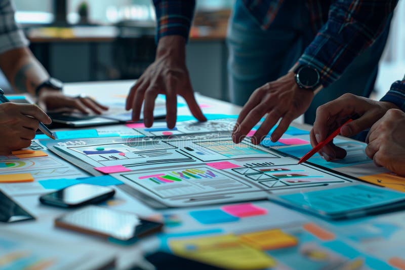 Close Up Ux Developer and Ui Designer Brainstorming at Office. Creative ... Close Up Ux Developer and Ui Designer Brainstorming at Office. Creative ...