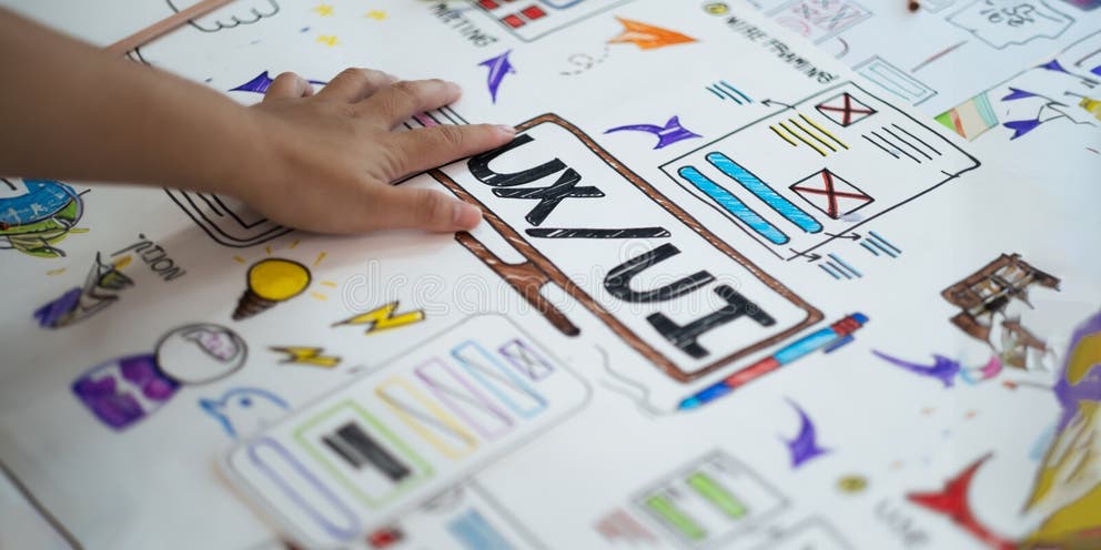 Close Up Ux Developer And Ui Designer Use Augmented Reality Brainstorming About Mobile App