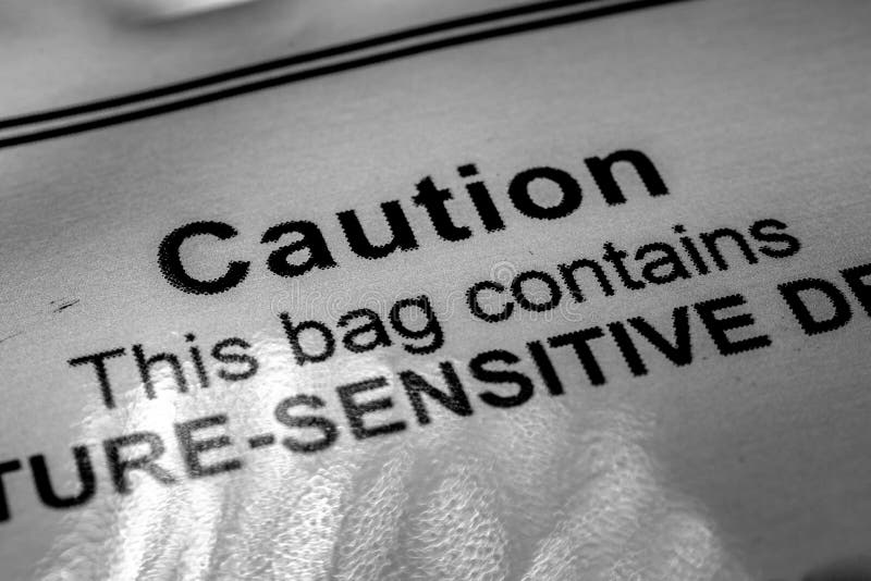 Close-up of Vacuum Barrier Bag Caution Warning of Moisture Sensitive ...