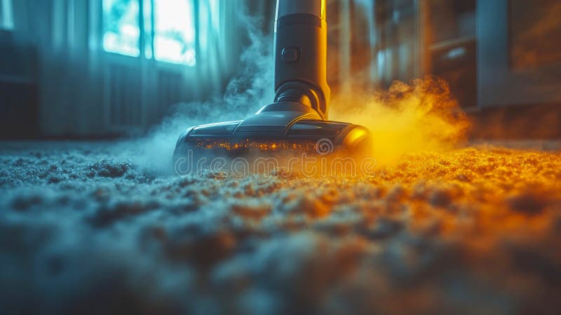 Close-up of Vacuum Cleaner Effectively Removing Dust from Carpet ...