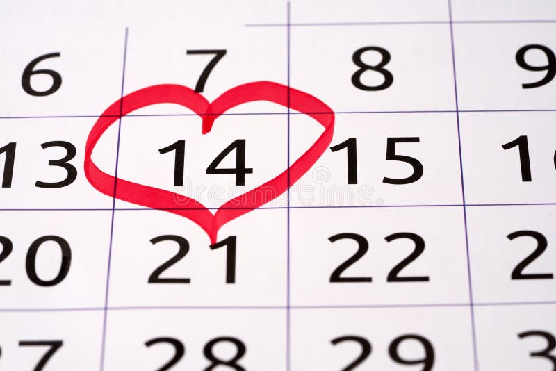 Close Up of Valentine`s Day Date Highlighted by Heart Shaped Pattern in ...