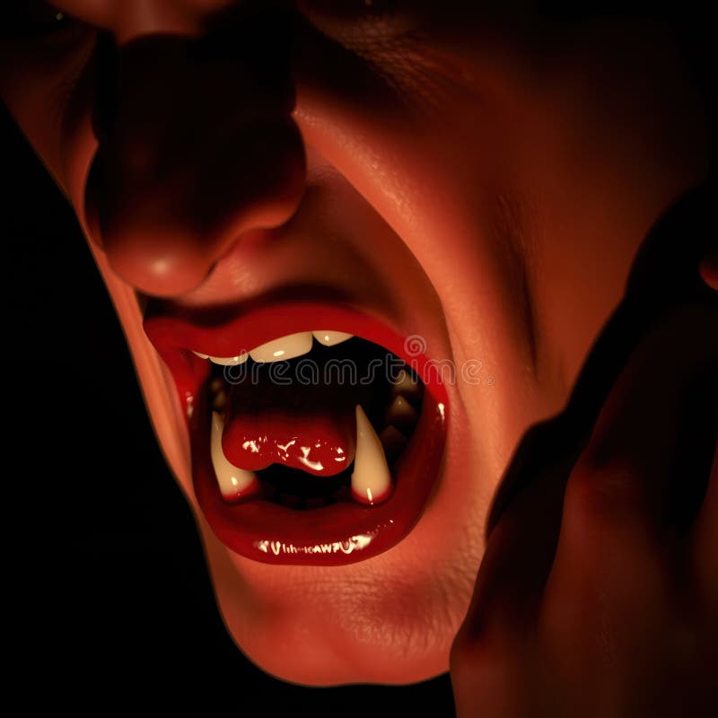 Vampire Fangs Bared in a Dark, Sinister Grin. AI Generation Stock Photo ...