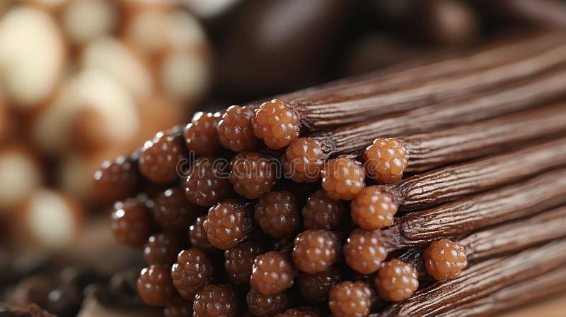 Close-up of Vanilla Pods, Chocolate Candies in Background Stock ...