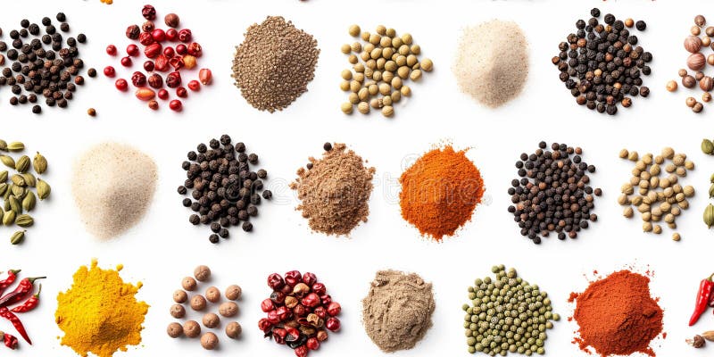 A Close Up of a Variety of Spices and Spices on a White Surface Stock ...