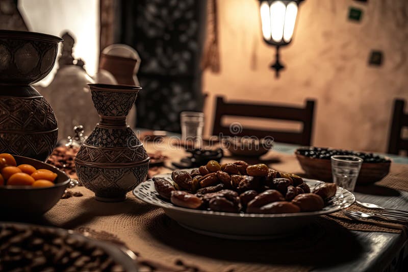 Close Up Variety of Table with Arabic Food during Iftar Meal on Ramadan ...