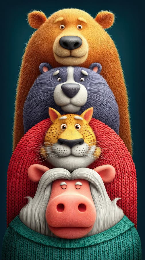 Close-up of Various Animals Sitting Together on a Beige Couch in a Cozy ...