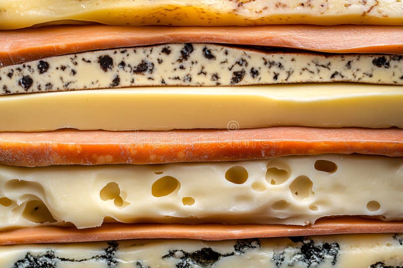 A Close-up of Various Cheese Textures Stacked in Layers, Highlighting ...