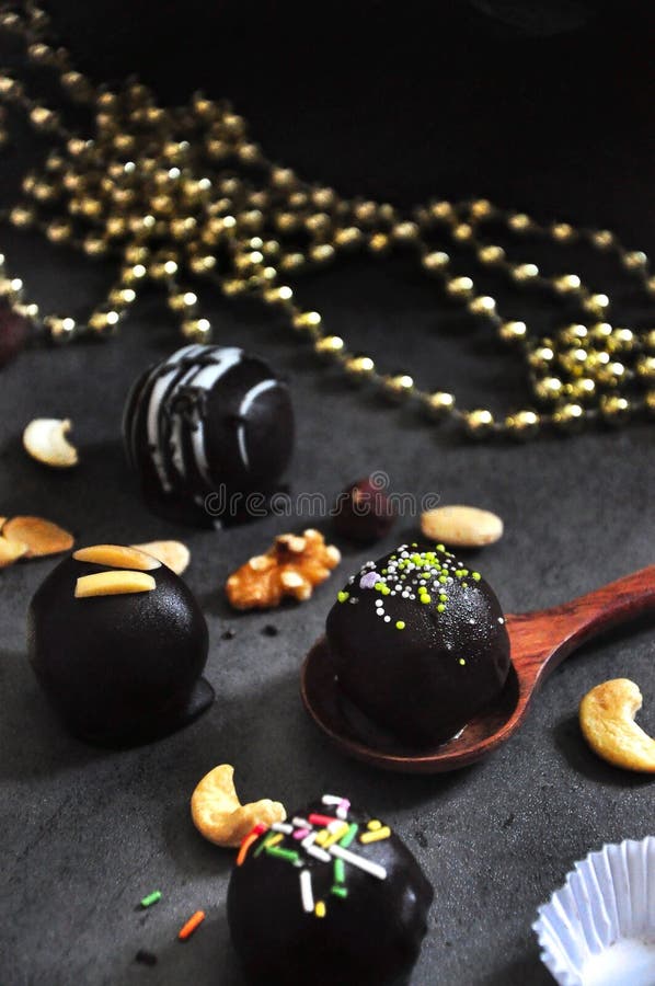 Close Up Various Choco Balls on Dark Background Stock Image - Image of ...