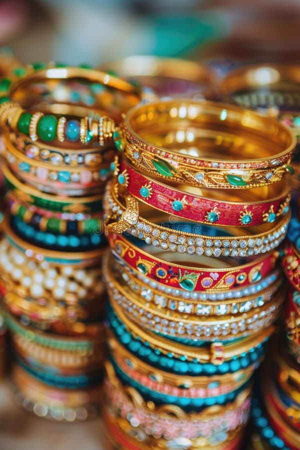Close-up of Various Colored Bangles, Versatile for Fashion or Cultural ...