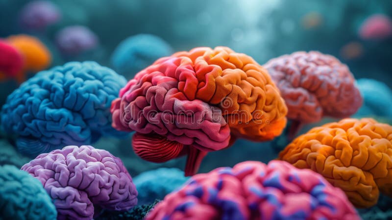 Close Up of Various Colored Brain Models Stock Image - Image of medical ...