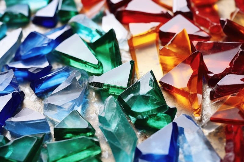Close-up of Various Colored Glass Shards on a Table Stock Illustration ...