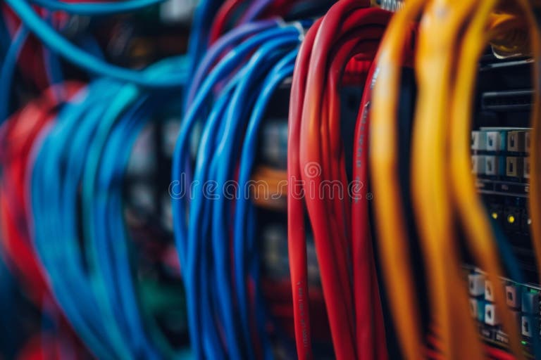 Close-up of Various Colored Network Cables in Server Rack Technology ...