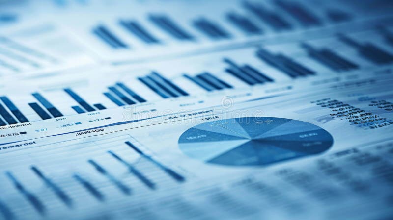 Close-up of Various Financial Charts and Graphs with a Blue Theme ...