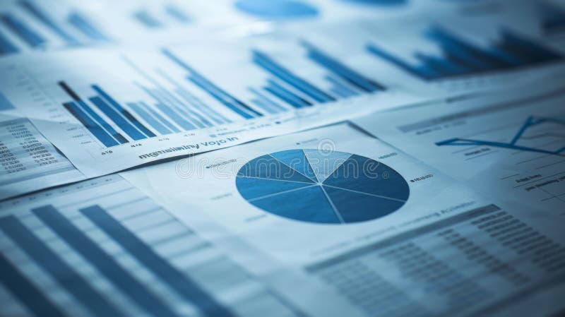 Close-up of Various Financial Charts and Graphs with a Blue Theme ...
