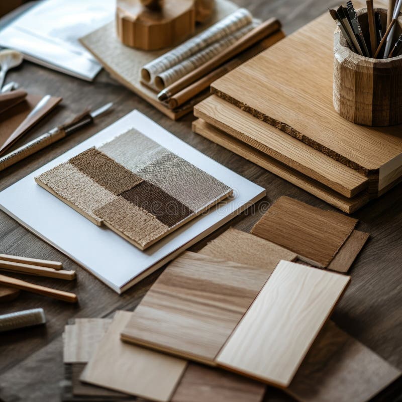 Close-up of Various Interior Design Material Samples, Including Fabric ...