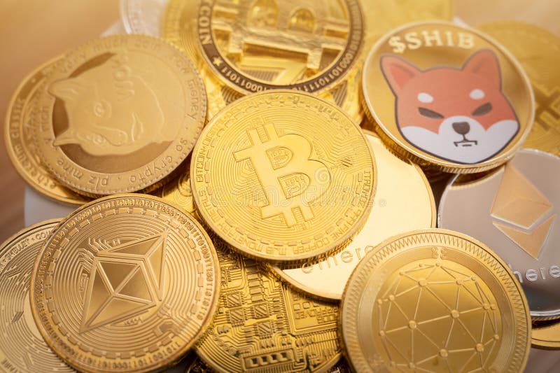 Close Up of Various Kinds of Cryptocurrency Token Coins. Editorial ...