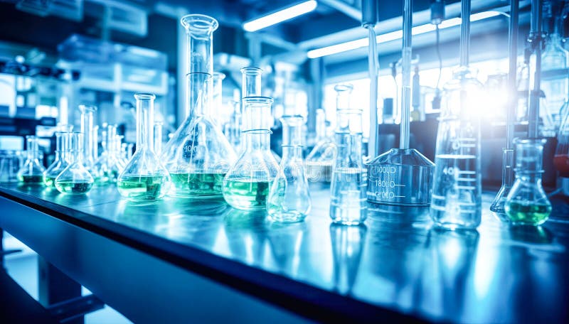 Close-up of Various Laboratory Glassware, Including Beakers, Flasks ...