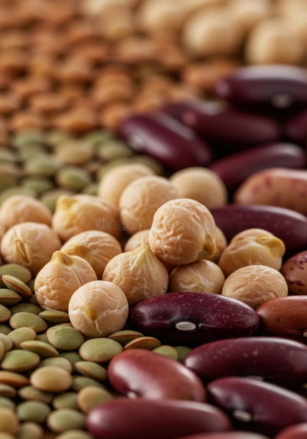 Close-up of Various Legumes: Chickpeas, Lentils and Beans Stock Photo ...