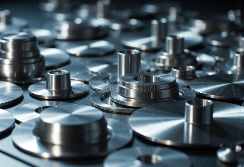 Close-up of Various Metallic Machine Parts Arranged on a Surface Stock ...