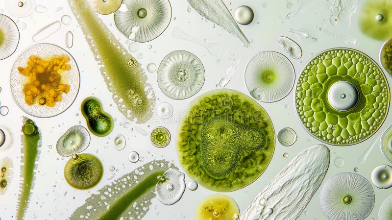 Close-up of Various Microorganisms in Green and Yellow Under a ...