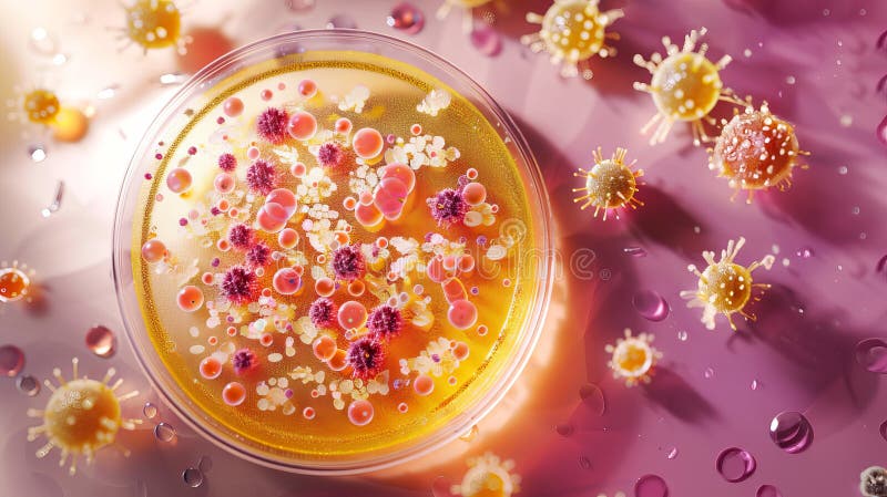 Close-up of Various Microorganisms in a Petri Dish Under a Microscope ...