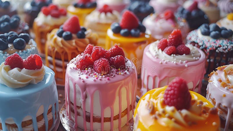 Assortment of Delicious Mini Cakes Stock Illustration - Illustration of ...