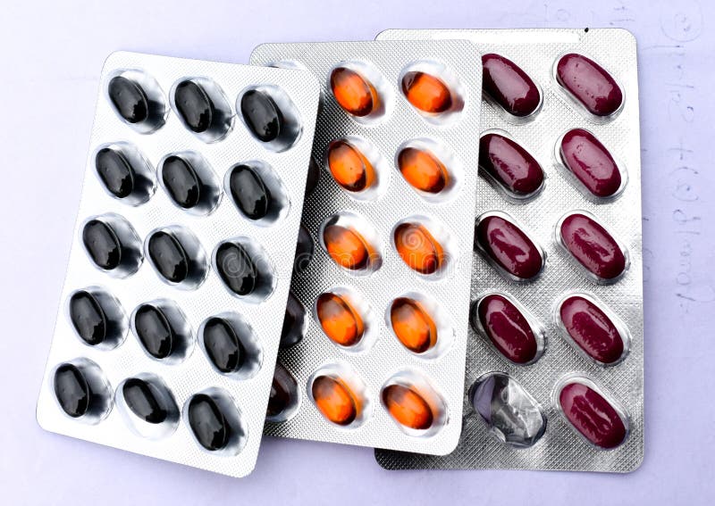 Close Up of Various Multivitamin Suplements Tablets Strips Isolated on ...