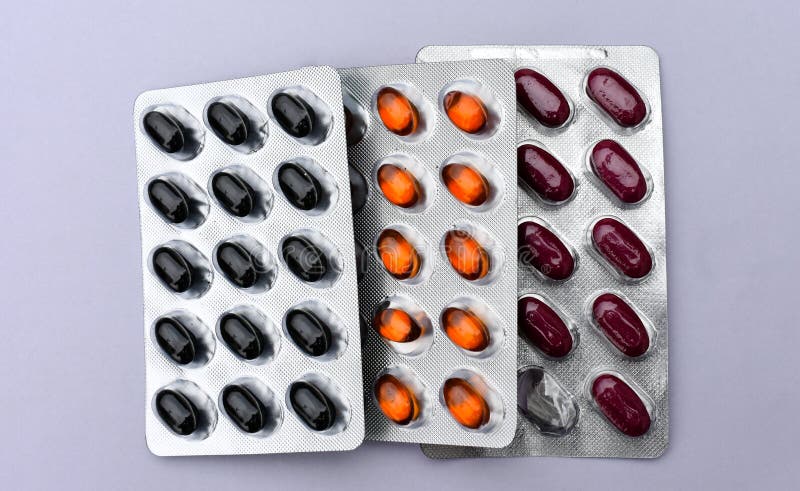 Close Up of Various Multivitamin Suplements Tablets Strips Isolated on ...