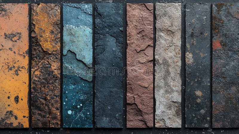 Close-up of Various Natural Stone Samples Arranged Vertically ...