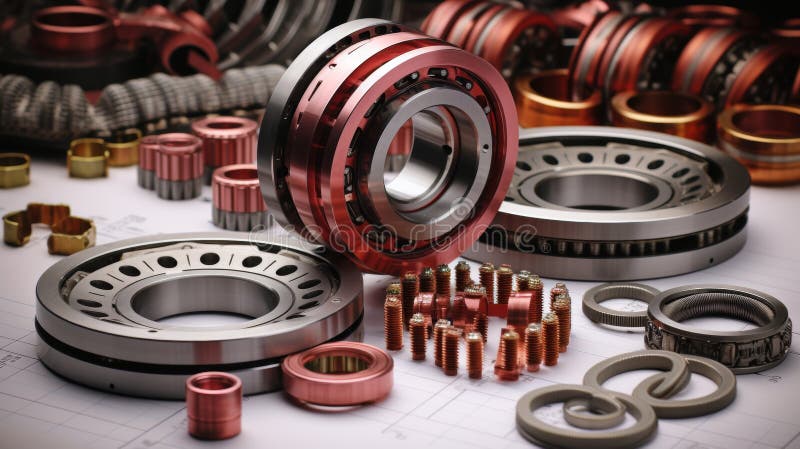 Close-up of Various Precision Ball Bearings and Mechanical Components ...