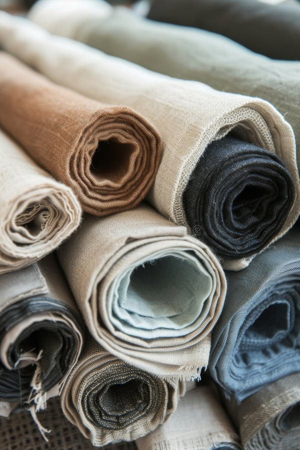 Close-up of Various Rolls of Multicolored Fabric Stacked Stock Photo ...