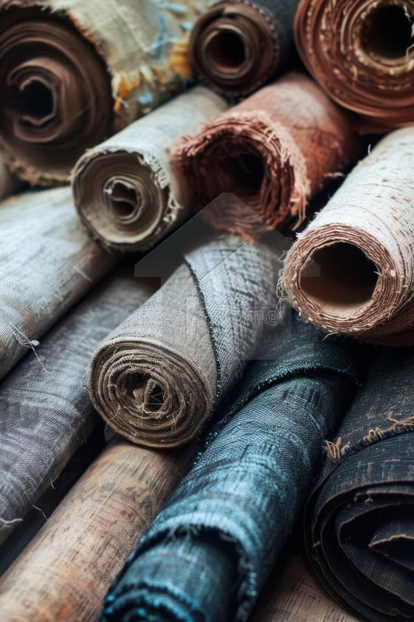 Close-up of Various Rolls of Multicolored Fabric Stacked Stock Image ...