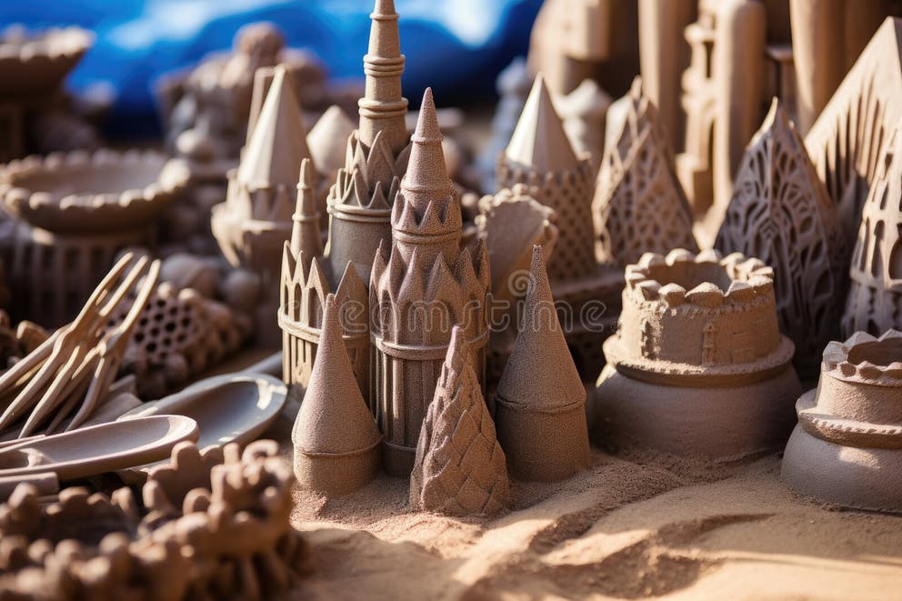 Close-up of Various Sandcastle Molds and Tools Stock Illustration ...