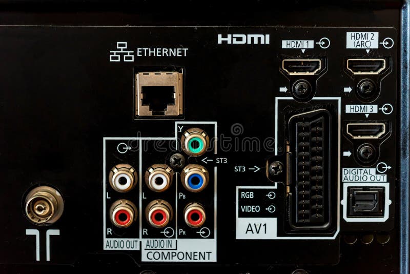 Rear panel of TV set close stock photo. Image of design - 114655308