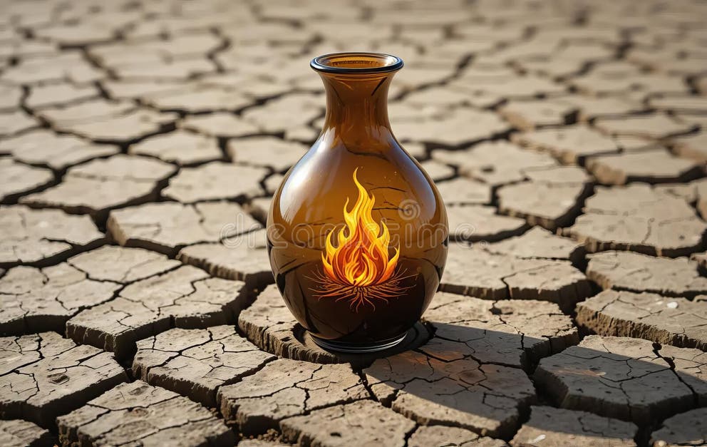 A Close-up of a Vase with a Cracked Design and a Drawing of Fire on the ...
