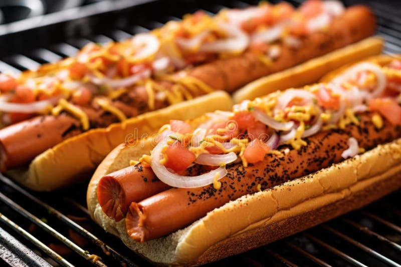 Close-up of Vegan Hot Dogs with Grill Marks Stock Illustration ...