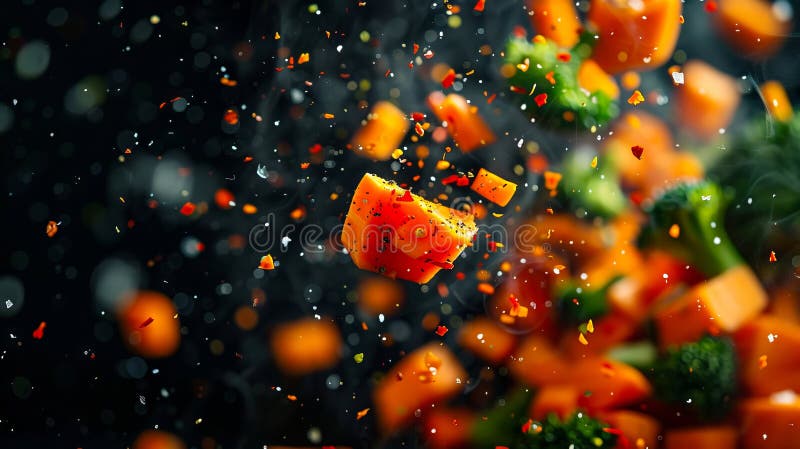 A Close Up of Vegetables Falling into the Air Stock Image - Image of ...