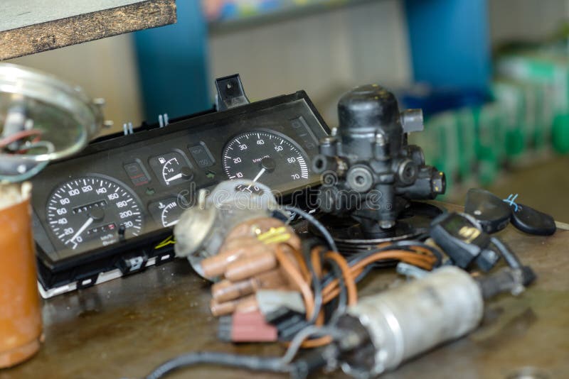 Close Up Vehicle Components in Workshop Stock Image - Image of order ...