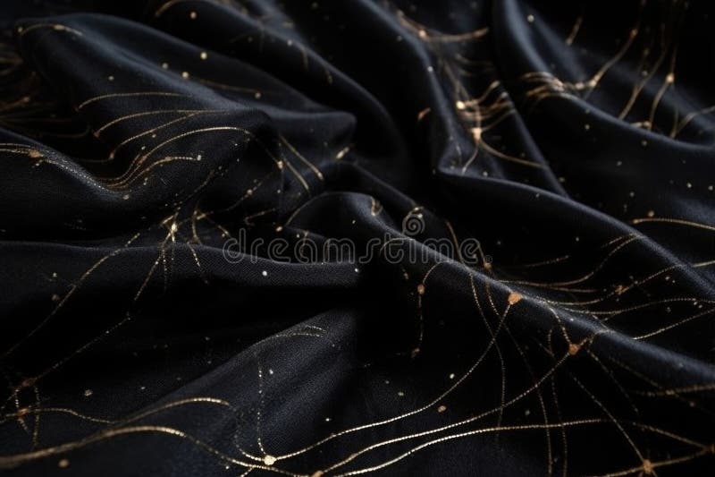 Close-up of Velvety Black Fabric, with Golden Threads Shining through ...