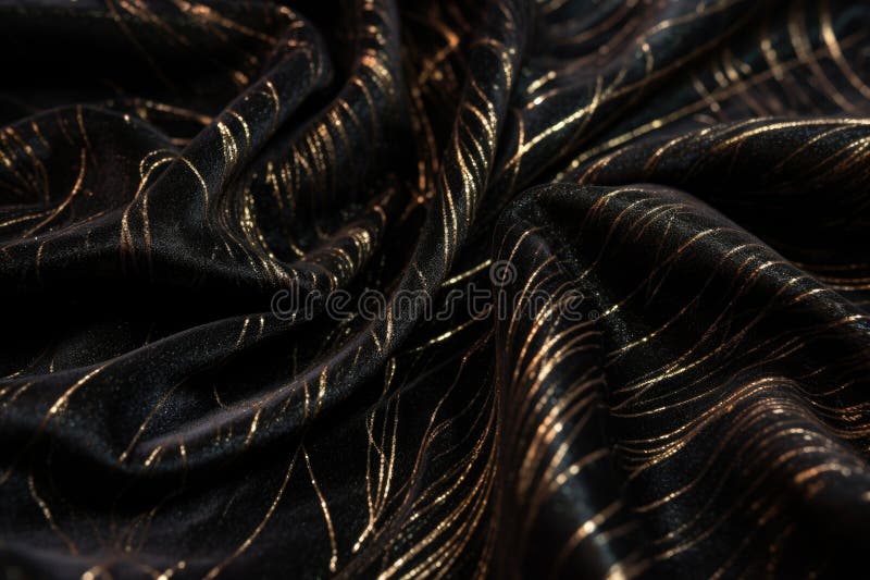 Close-up of Velvety Black Fabric, with Golden Threads Shining through ...