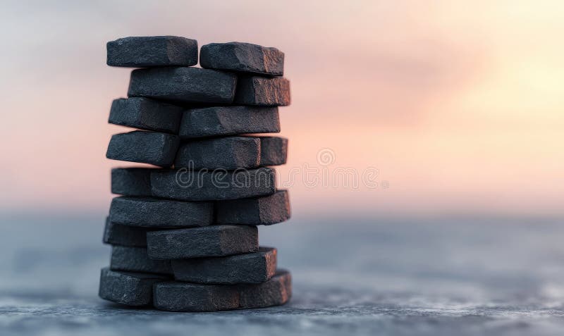 A Close-up of a Vertical Stack of Stones Against a Soft, Blurred Sunset ...