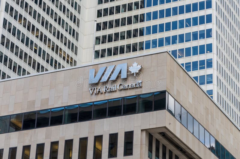 Close Up of VIA Rail Canada Sign. VIA Rail Canada Head Office Editorial ...