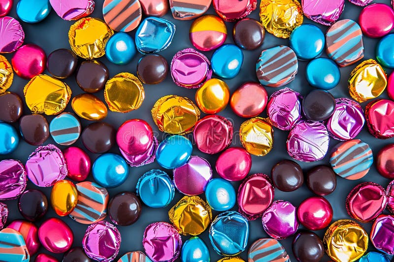 Close Up of Vibrant Assorted Chocolate Candies with Shiny Wrappers ...