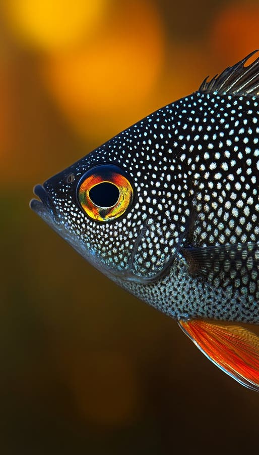 Close-up, Vibrant, Black Patterned, Striking Eye Fish, Orange Fin ...
