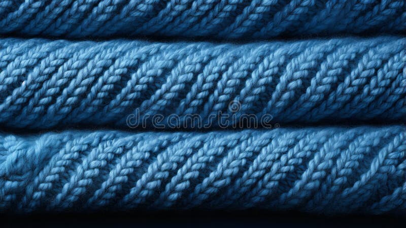 A Close-up of Vibrant Blue Knitted Fabric Reveals Intricate Patterns of ...