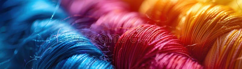 Close-up of Vibrant Blue, Red, Orange, and Yellow Yarn Stock Image ...