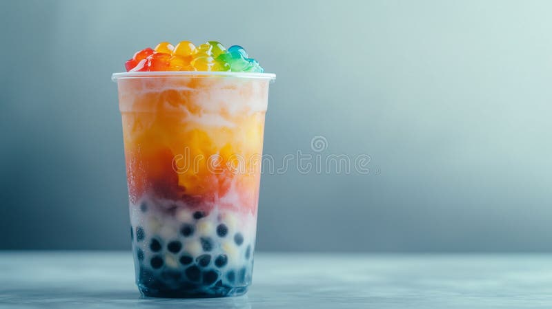 Close-up of a Vibrant Bubble Tea with Colorful Toppings and Layered ...