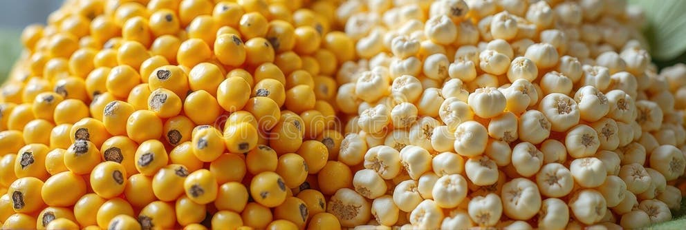 Close-up of Vibrant Corn Kernels: Yellow and White Varieties Side-by ...